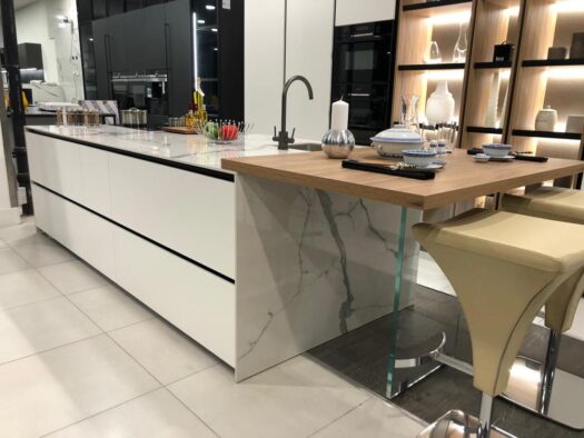 Ex Display Large Miton Menta Matt White & Walnut Kitchen & Island ...
