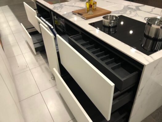 Ex Display Large Miton Menta Matt White & Walnut Kitchen & Island ...