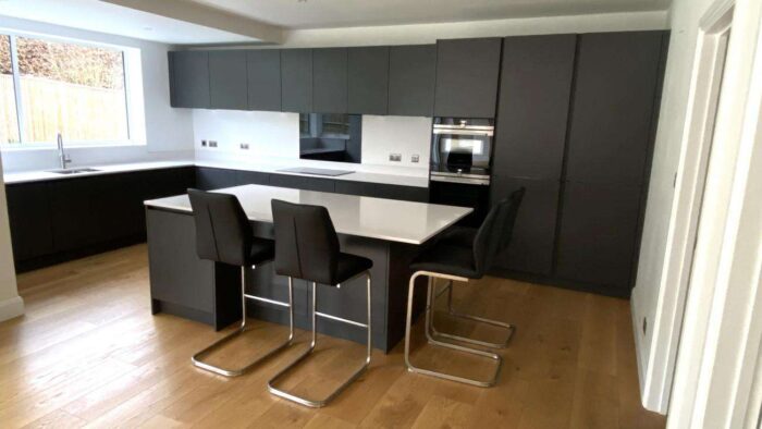 Burnhill Kitchens Graphite Grey Matt Handless Kitchen & Island ...