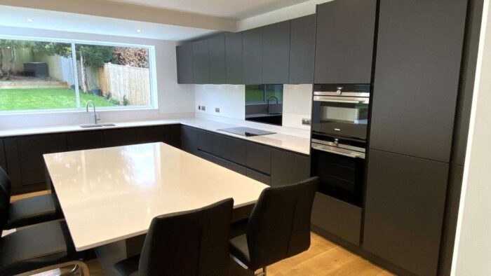 Burnhill Kitchens Graphite Grey Matt Handless Kitchen & Island ...