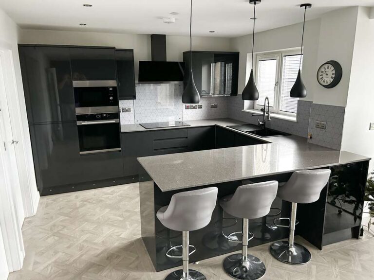 Howdens Clerkenwell Charcoal Gloss Kitchen & Appliances Quartz Worktops ...