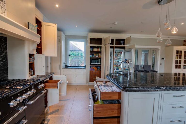Large Oliver James Dovetail Wood Shaker Kitchen & Large Island ...
