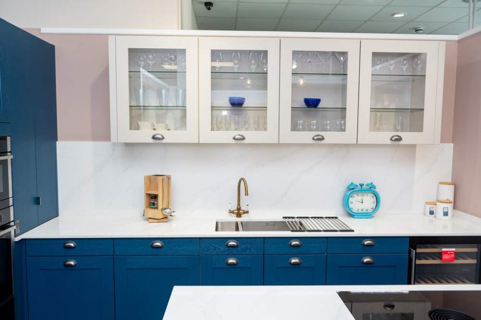 Ex Display Schmidt Nebraska Moody Blue Shaker Kitchen and Island ...