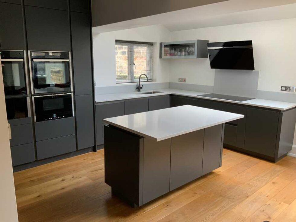 Bespoke John Lewis Handleless Grey Kitchen inc Island & Breakfast Bar ...