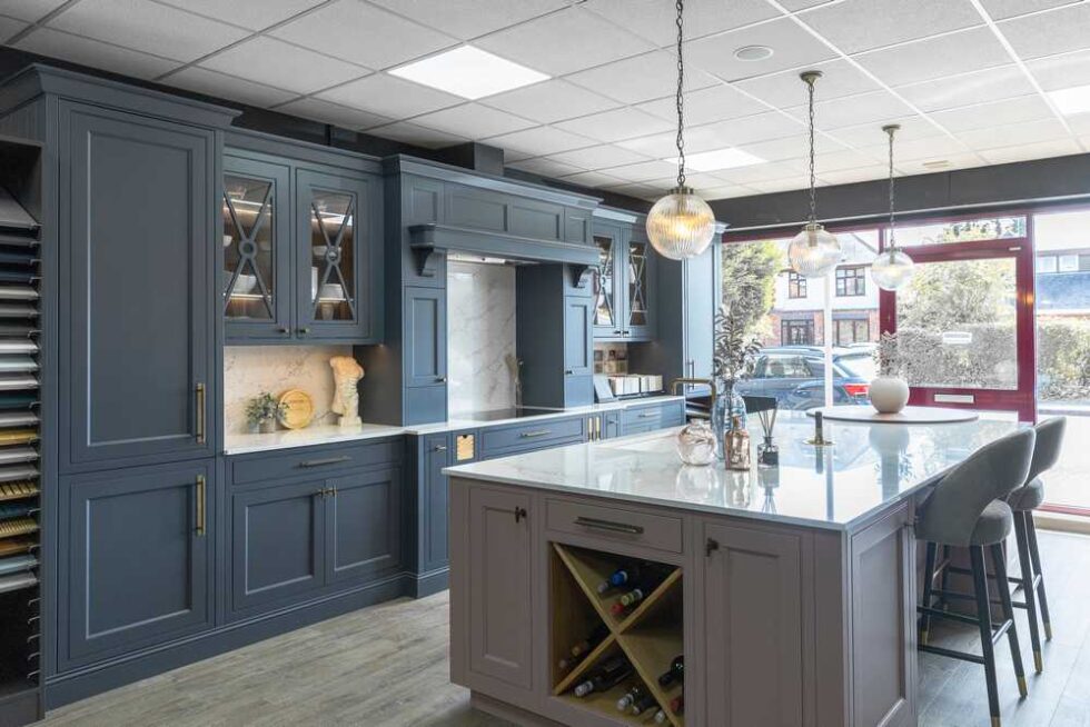 Ex Display Alku Mala Slate Blue & Walnut Dovetail Joint Kitchen ...